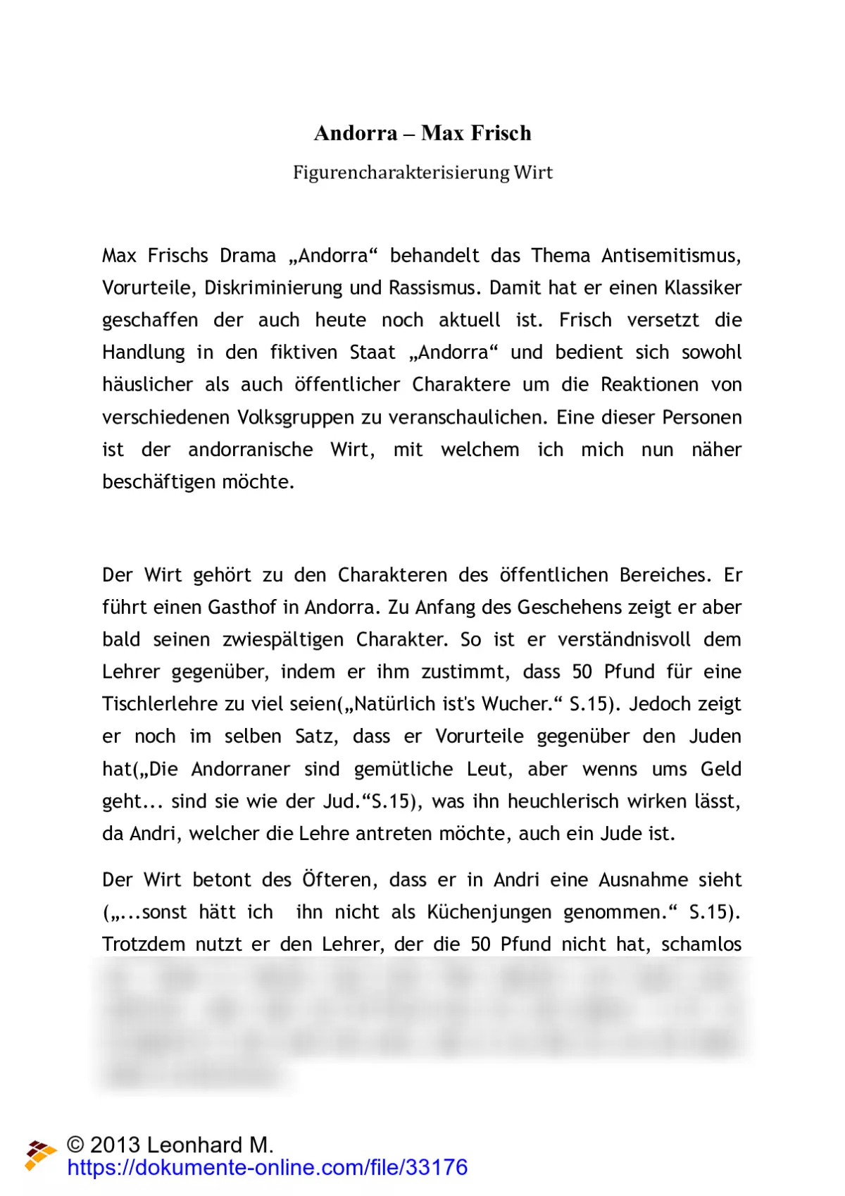 Max Frisch „Andorra“ - Charakterisierung: Wirt