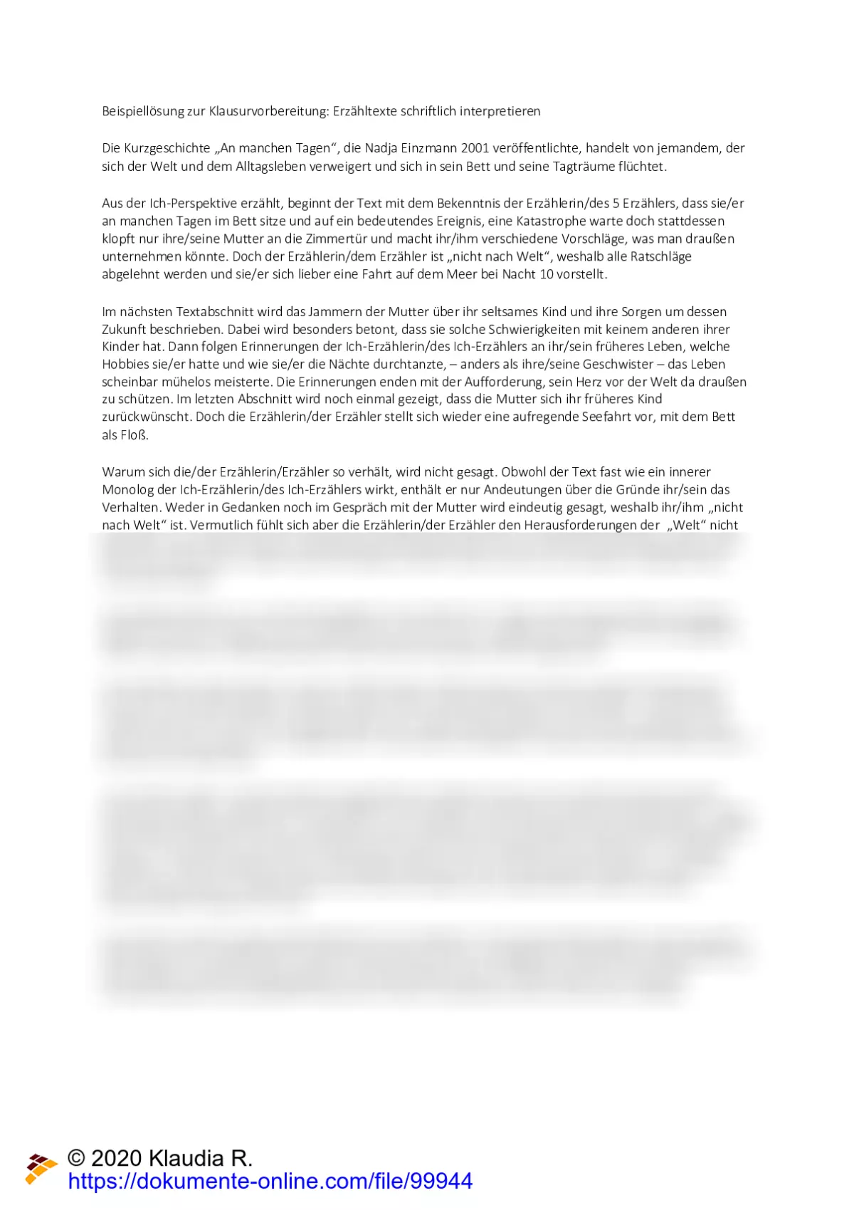 Analyse zu "An manchen Tagen" von Nadja Heinzmann