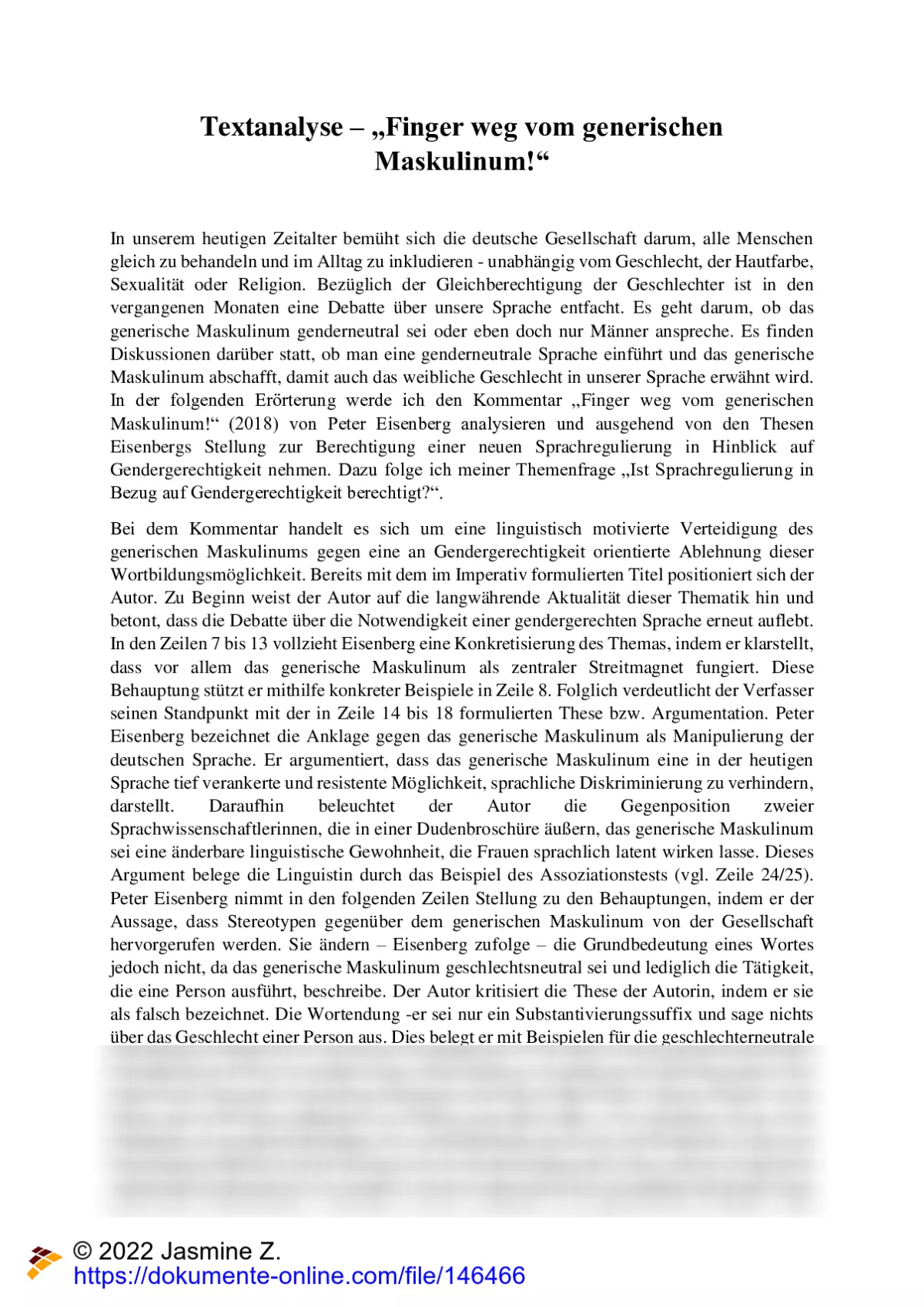 Peter Eisenberg: Analyse des generischen Maskulinums und Genderdebatte