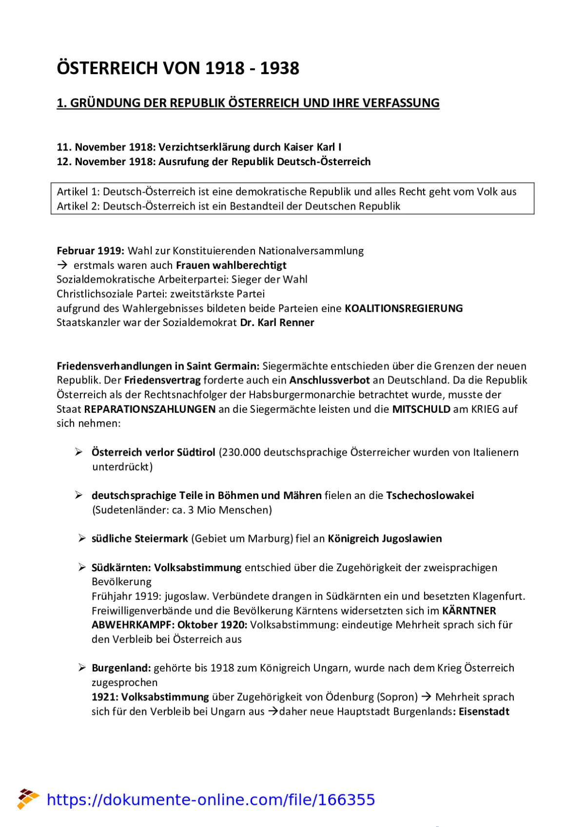 Österreichische Geschichte 1918-1938: Matura Analyse