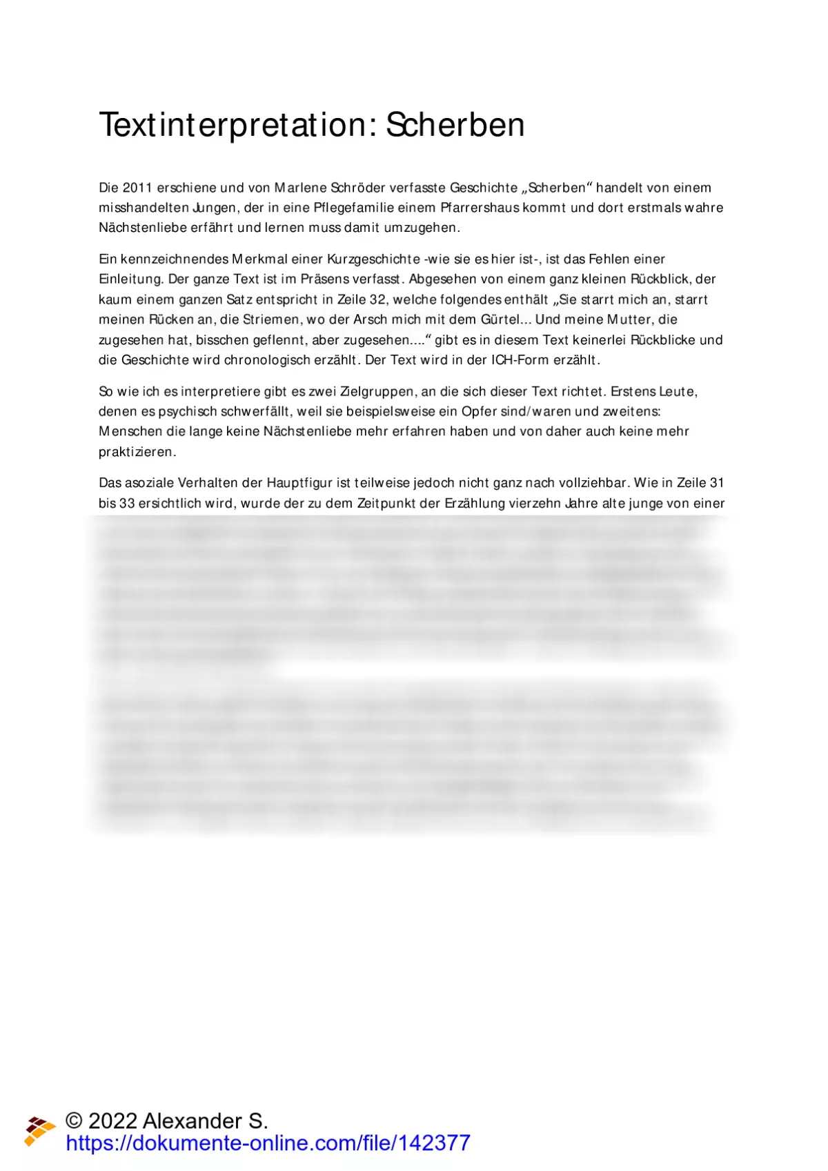 Interpretation zu "Scherben" von Marlene Schröder: Psychologische ...