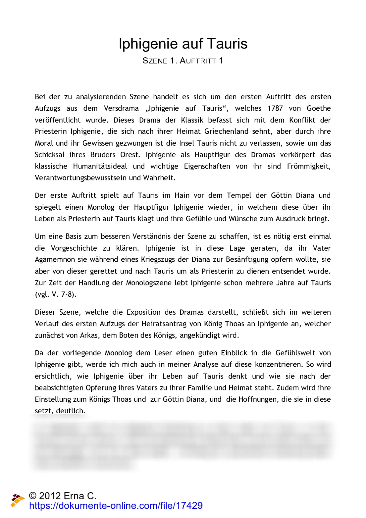 Iphigenie auf Tauris - Analyse 1. Aufzug, 1. Auftritt