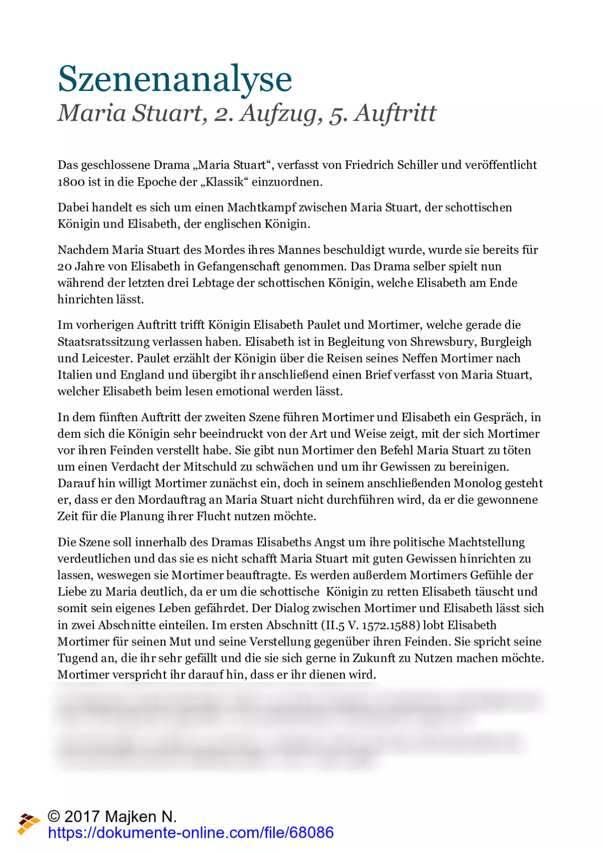 Szenenanalyse Maria Stuart - 2. Aufzug, 5. Auftritt