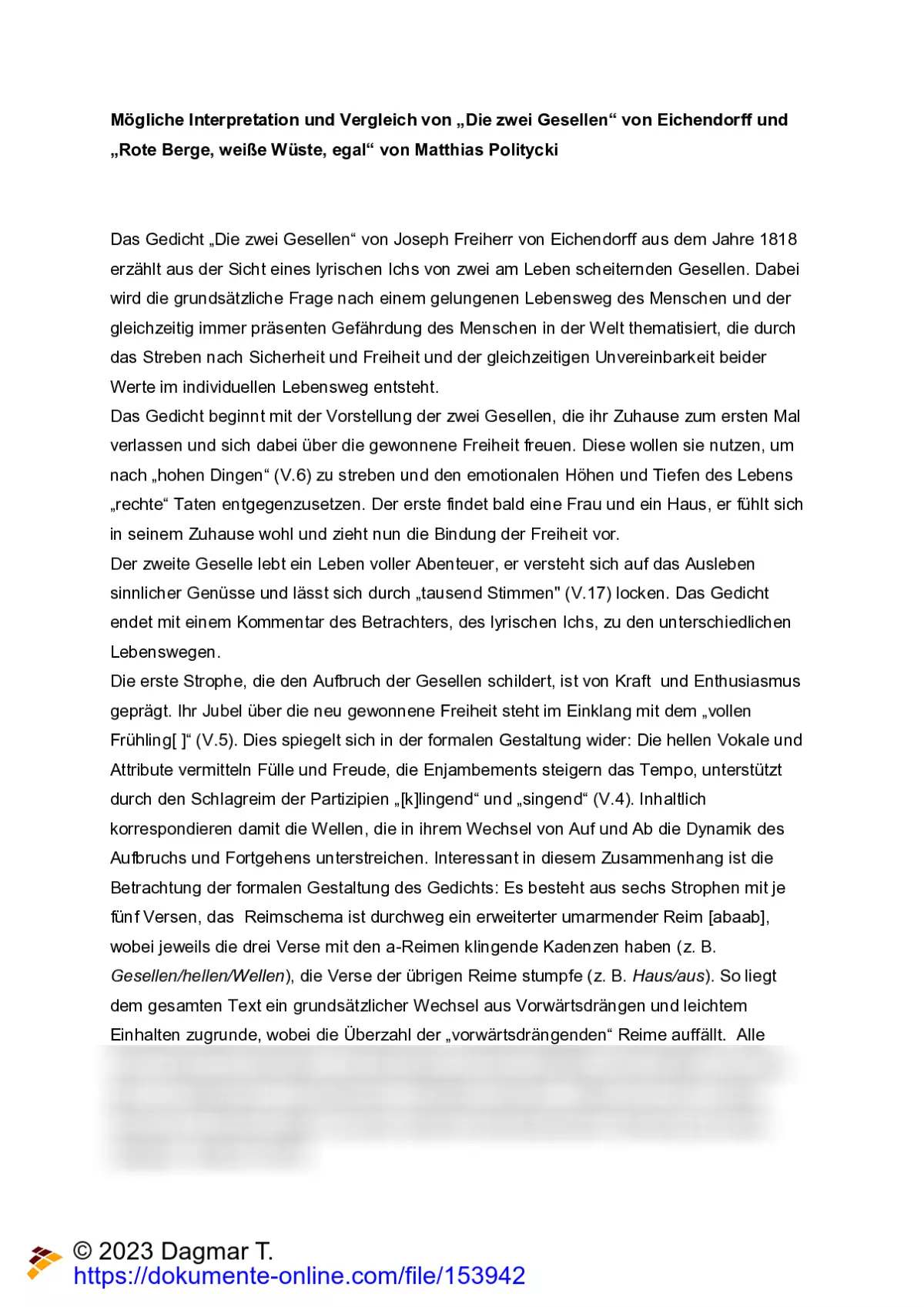 Interpretation von Eichendorff und Politycki: Lebenswege und Existenzfragen