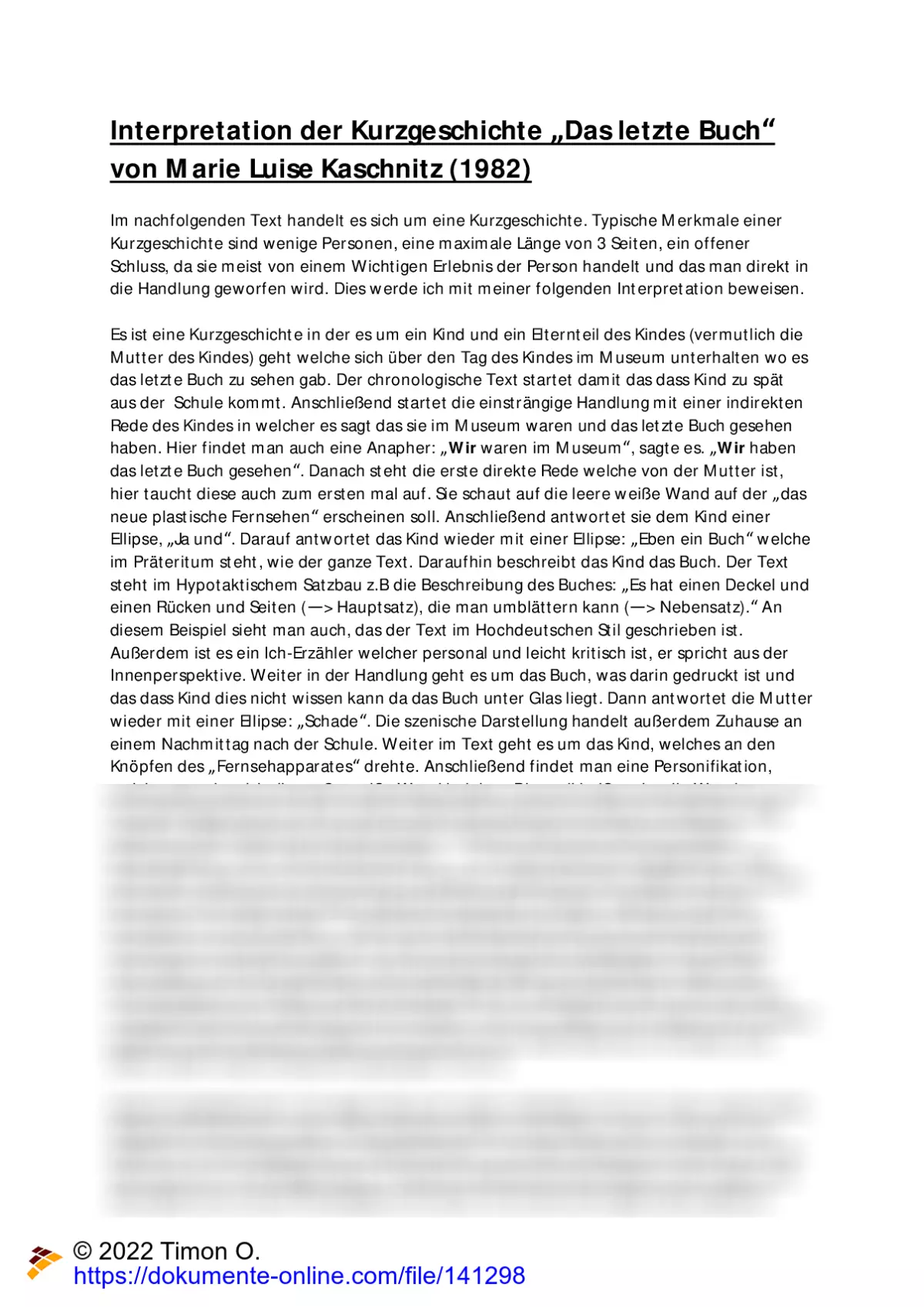 Interpretation zum Text "Das letzte Buch"
