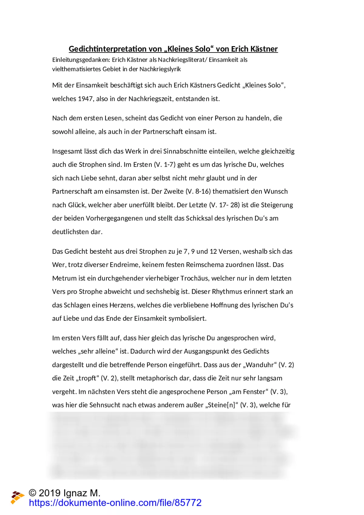 Erich Kastner Kleines Solo