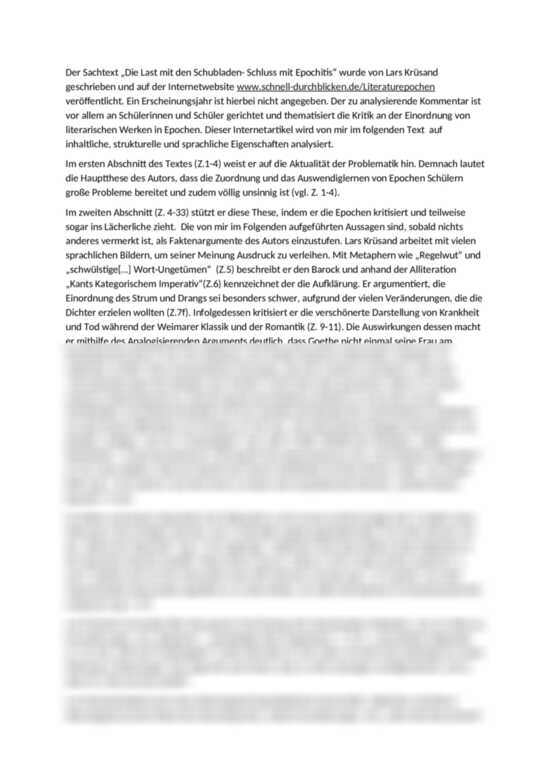 Textanalyse: Lars Krüsands „Die Last mit den Schubladen“