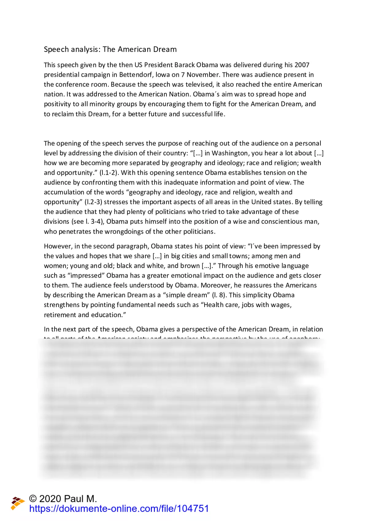 Speech Analysis: Barack Obama's American Dream Campaign Speech