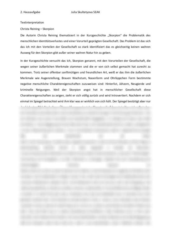 Identitätsverlust in 'Skorpion' - Analyse der Kurzgeschichte von ...