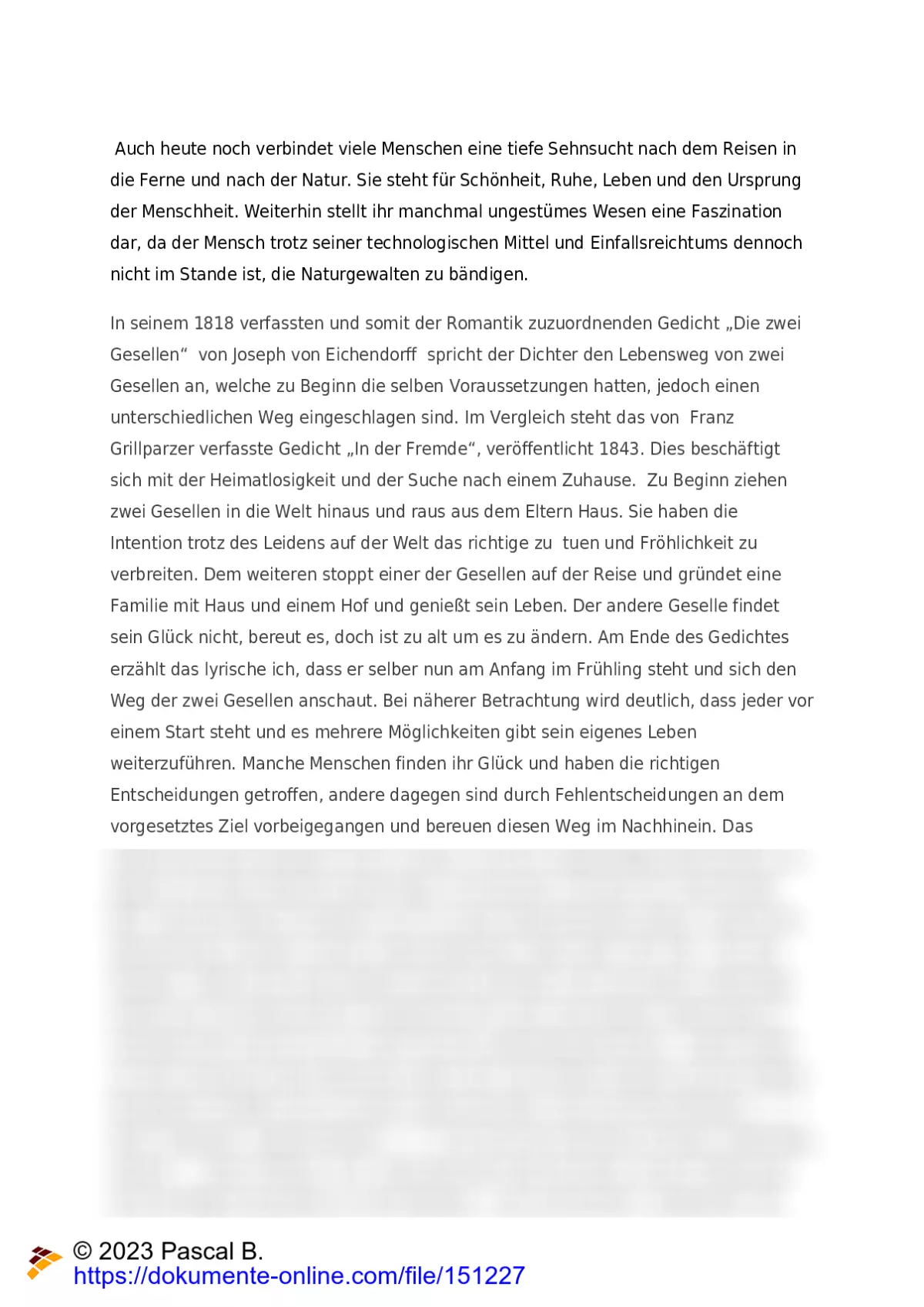 Vergleich von Eichendorffs 'Die zwei Gesellen' mit Grillparzers Werk