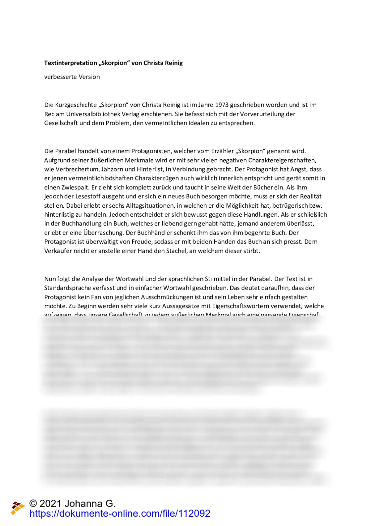 Textinterpretation Skorpion von Christa Reinig
