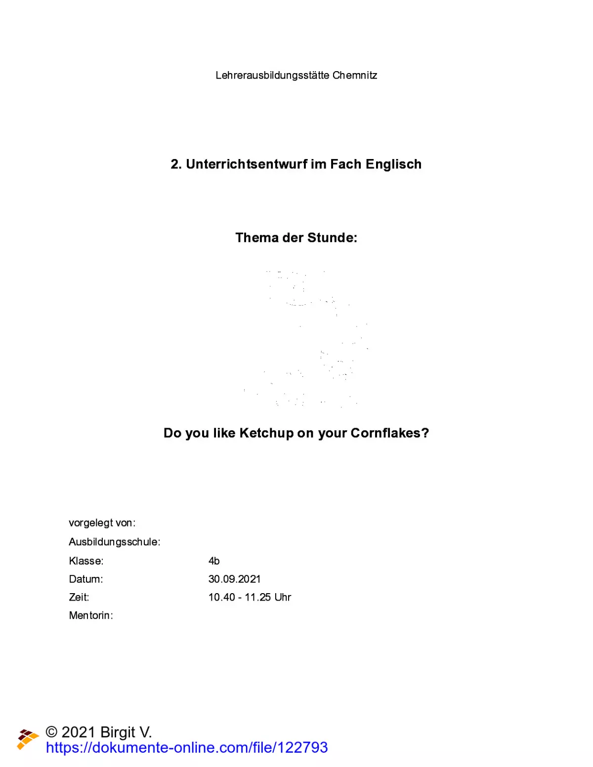Englischunterricht: 'Do you like Ketchup on your Cornflakes?' - Lehrplan