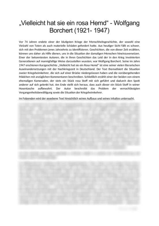 Interpretation: „Vielleicht hat sie ein rosa Hemd“ - Wolfgang Borchert