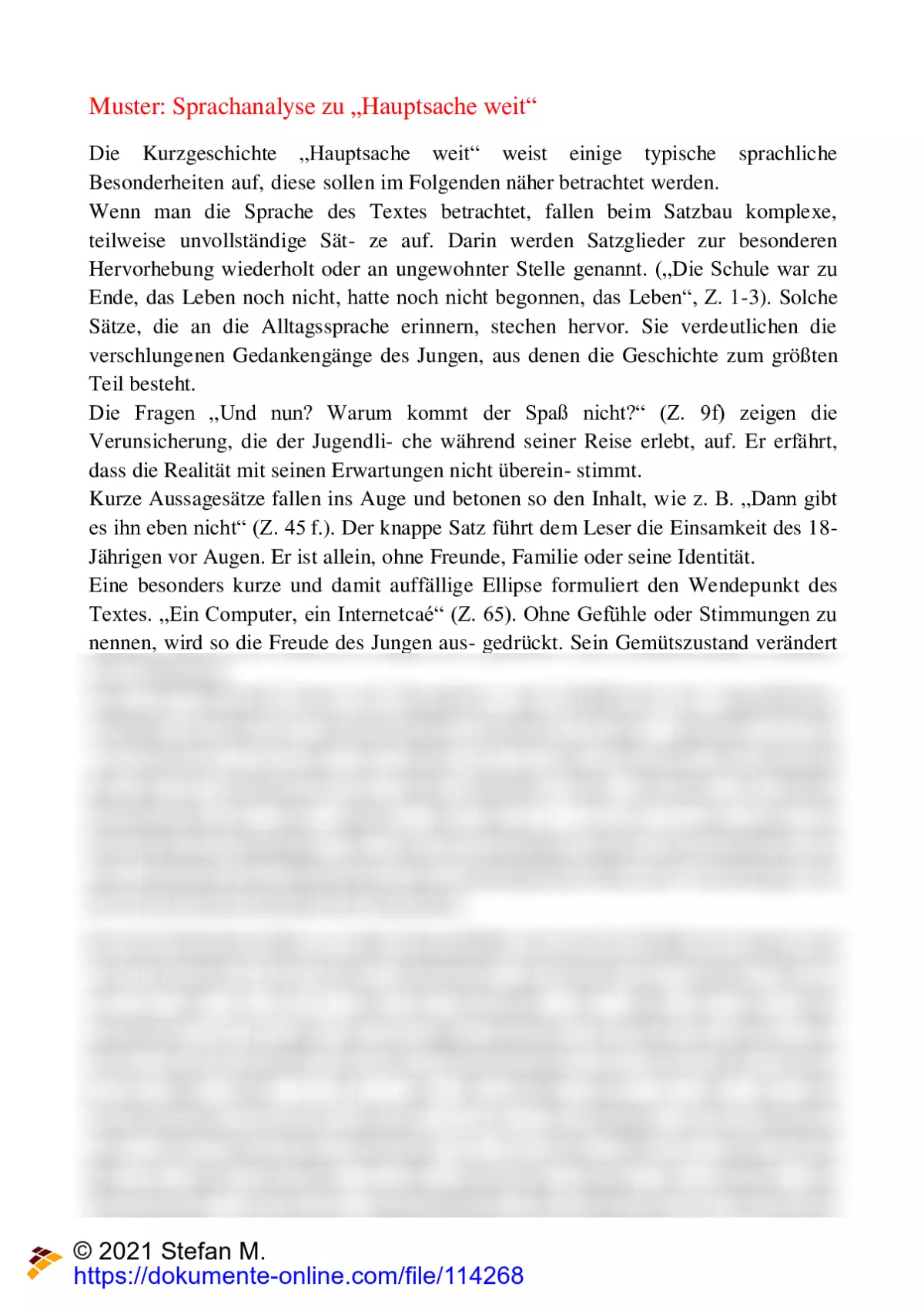 Sprachanalyse Hauptsache Weit von Sybille Berg