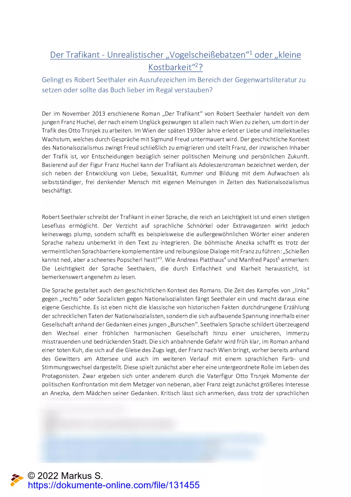 Rezension zu Der Trafikant von Robert Seethaler