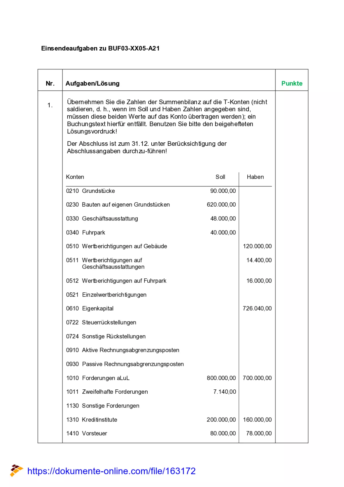 ESA BUF03: Anlagevermögen Buchungen - Musterlösung