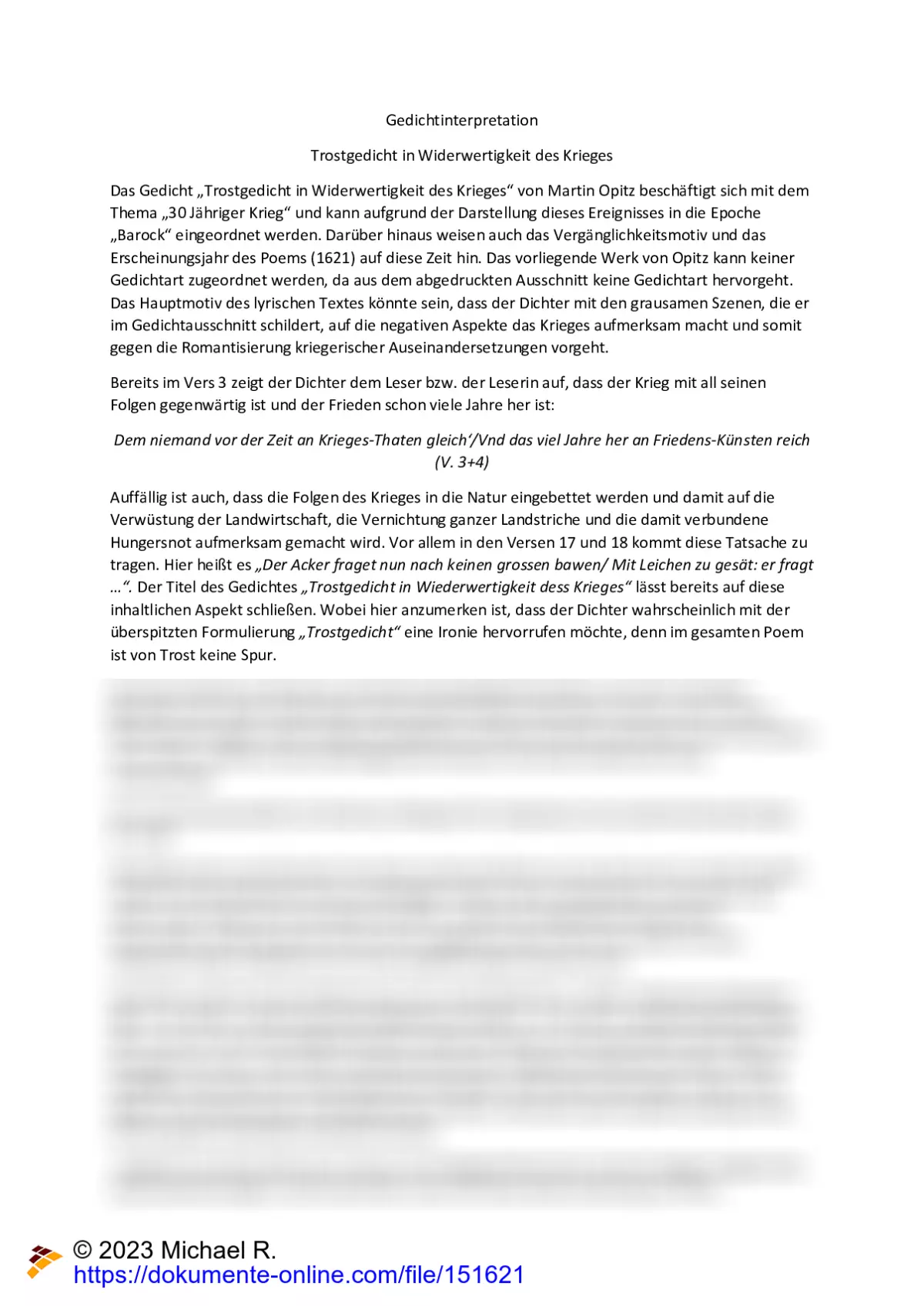 Gedichtinterpretation des Gedichtes 'Trostgedicht in Widerwertigkeit ...