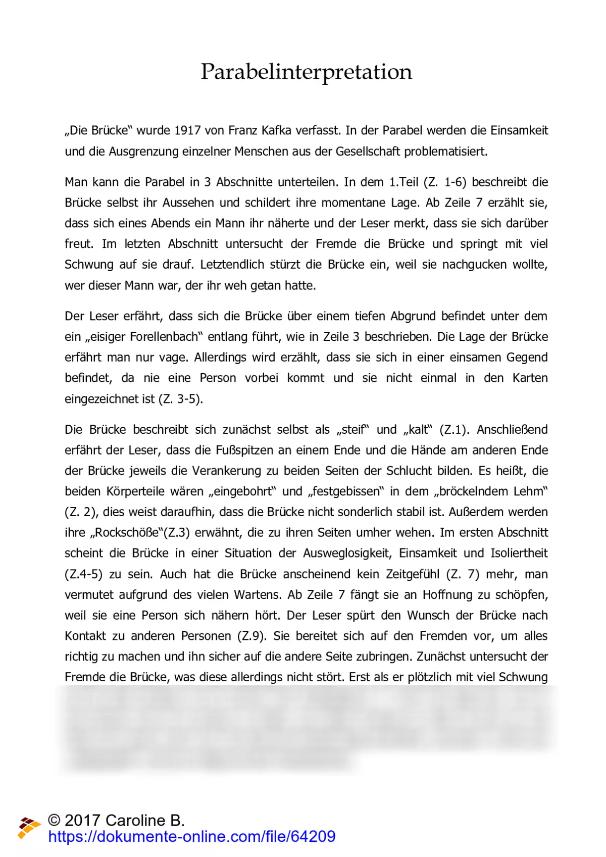 Die Brucke Kafka Interpretation