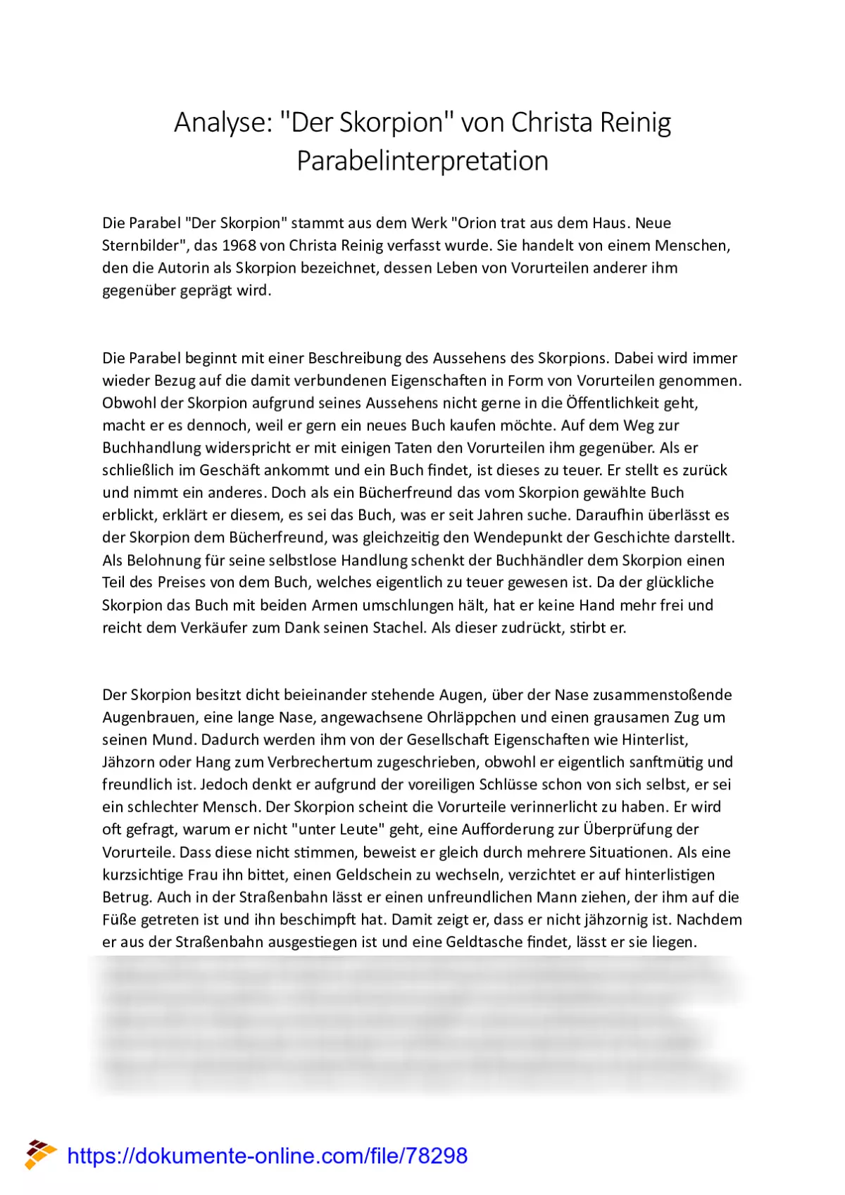 Analyse: 'Der Skorpion' von Christa Reinig - Parabelinterpretation