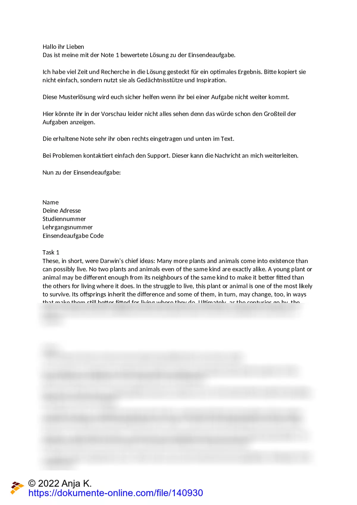 Bestnote in Englisch: Musterlösung LEF05-XM"-K25