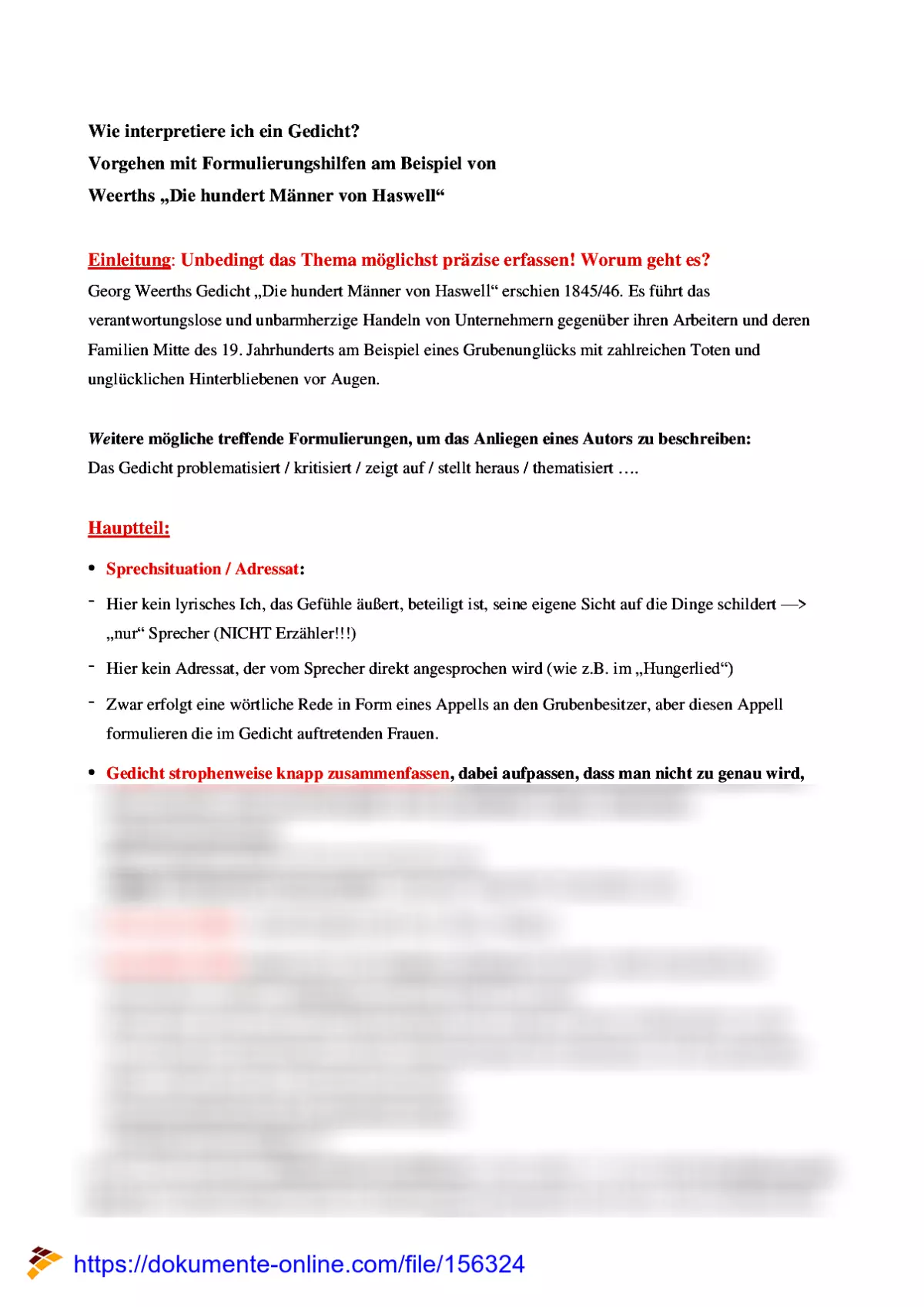 Anleitung zur Gedichtinterpretation am Beispiel Georg Weerth: ´Die ...