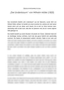 Gedichtinterpretation: Wilhelm Müllers "Der Lindenbaum" und seine Symbolik