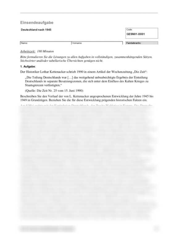 Nachkriegsdeutschland Analyse - ILS/SGD/HFH Lösungsleitfaden