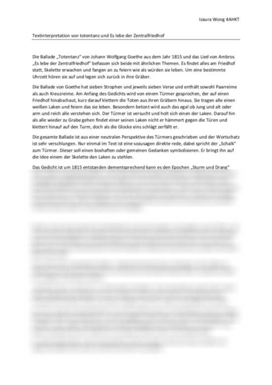 Interpretation von Goethes Totentanz und Ambros' Zentralfriedhof