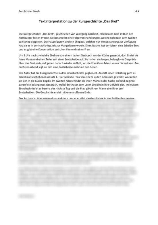 Interpretation von "Das Brot" – Nachkriegszeit und Eheleben
