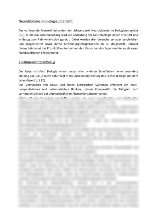 Neurobiologie: Protokoll einer Unterrichtsstunde mit Versuchsbeispielen ...