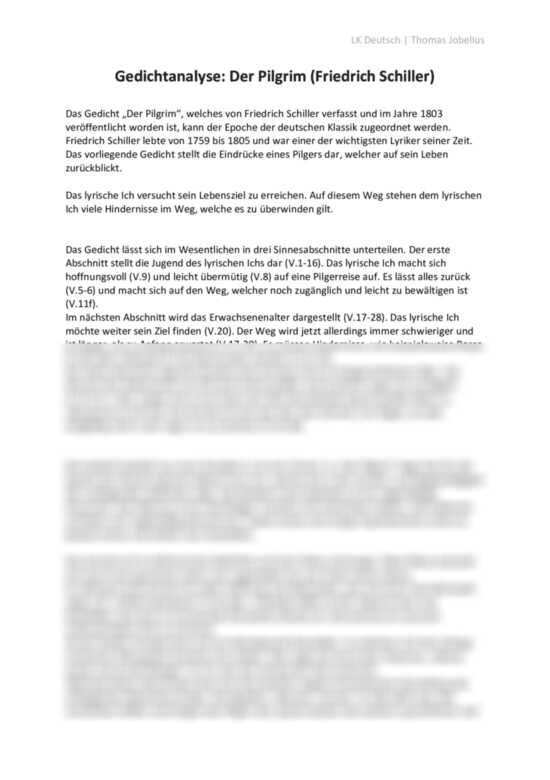 Gedichtanalyse zu Schillers ´Der Pilgrim´