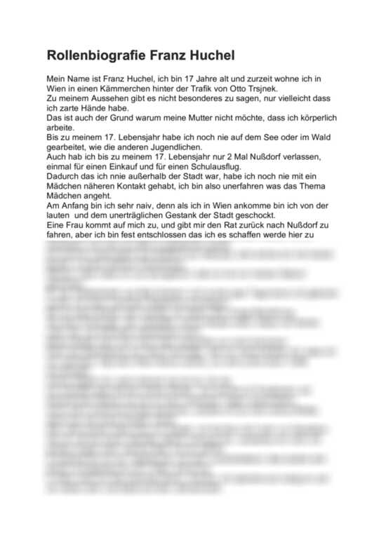 Rollenbiografie von Franz Huchel Der Trafikant