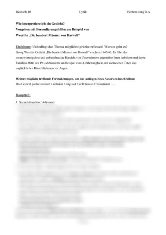 Anleitung zur Gedichtinterpretation am Beispiel Georg Weerth: "Die ...